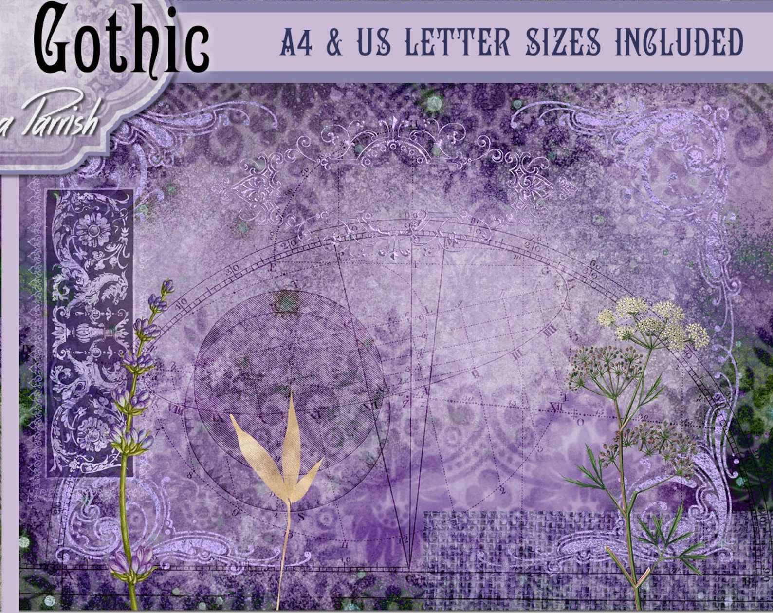 Purple Gothic Printable Paper Set, Purple and Black Junk Journal Kit ...