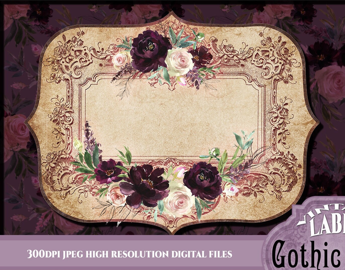 Vintage Gothic Printable Labels, Rose Junk Journal Card Making Tags ...