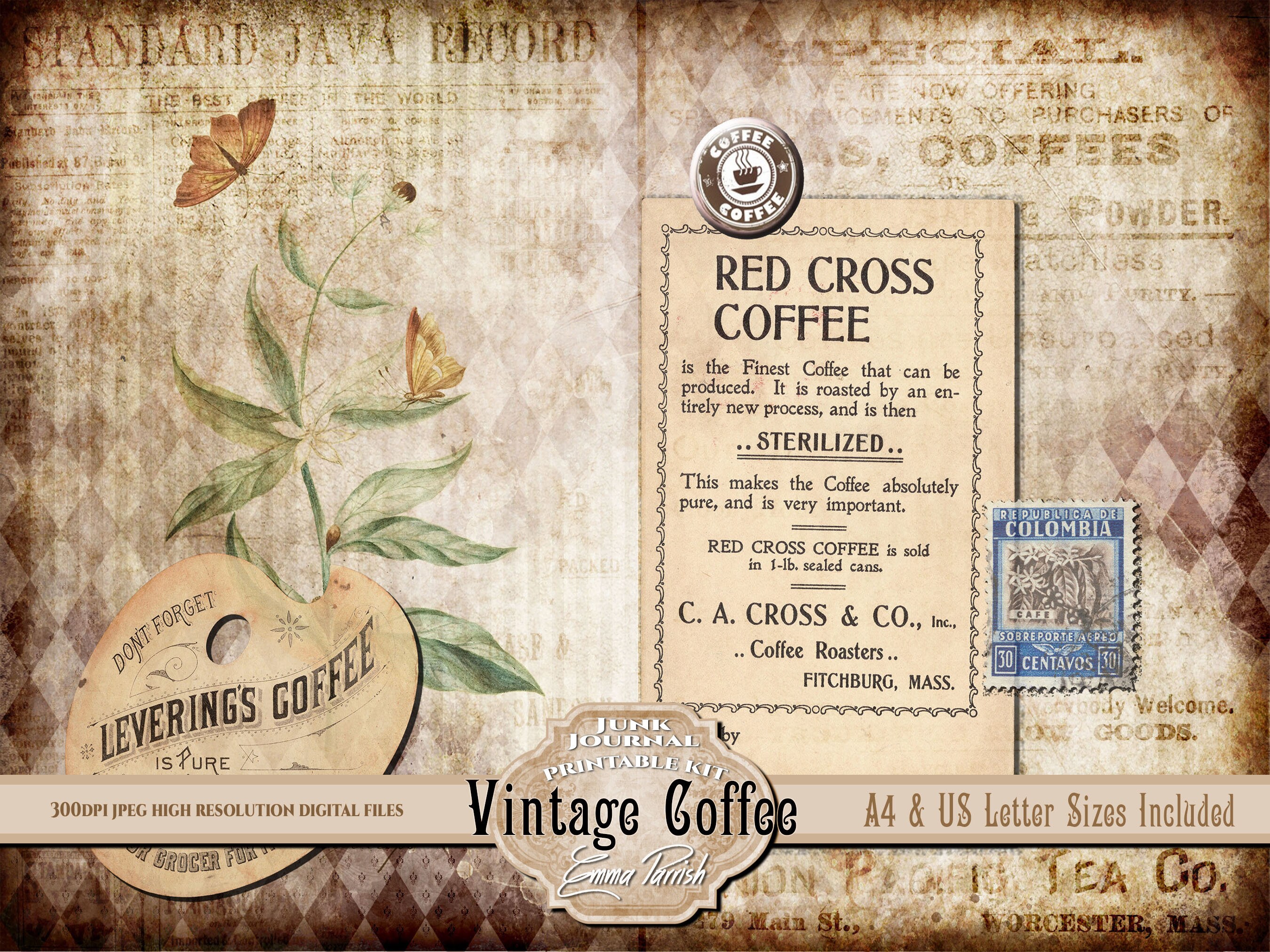 Coffee Junk Journal Printable Papers Coffee Stained Paper | Etsy