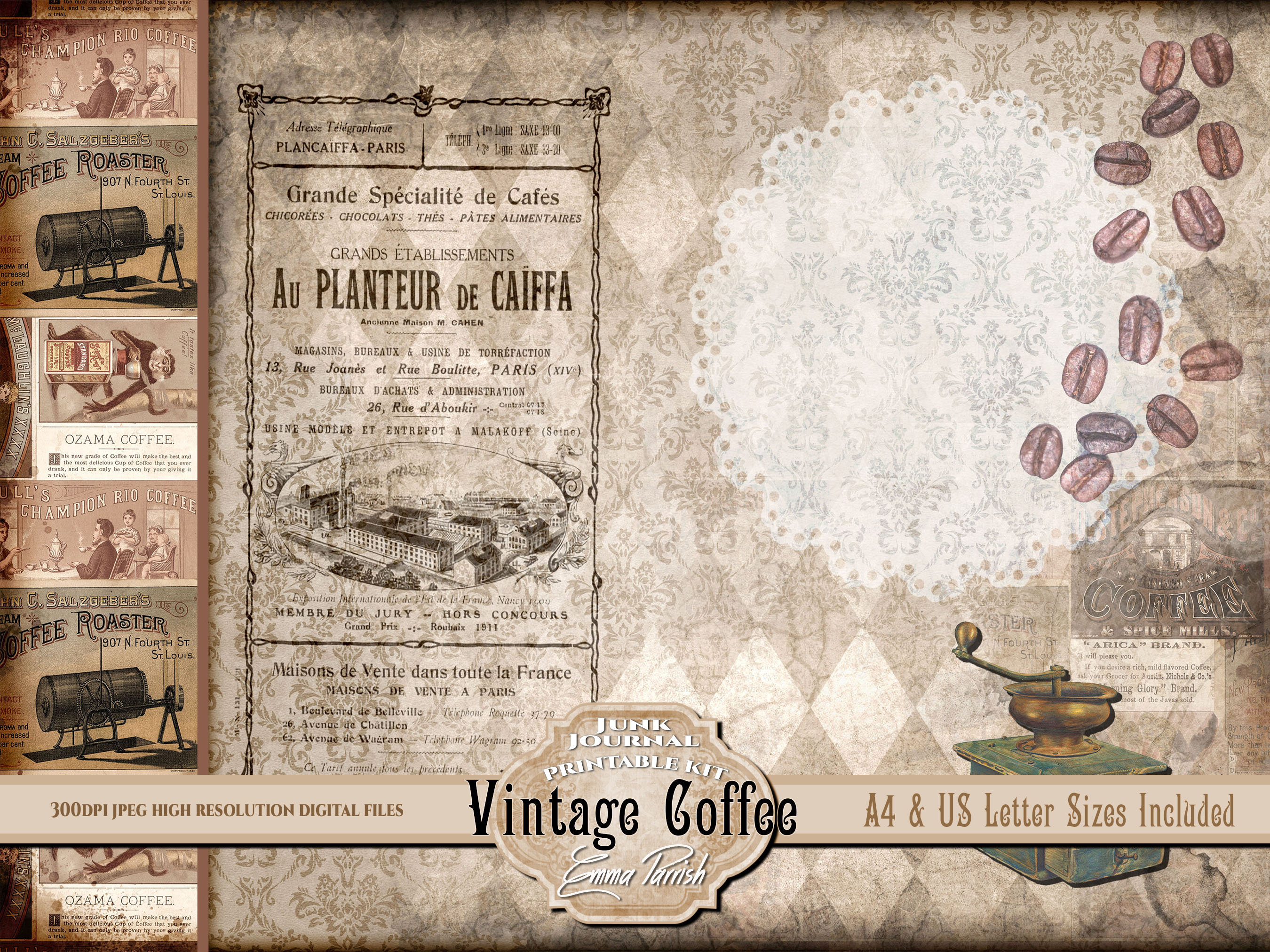 Coffee Junk Journal Printable Papers Coffee Stained Paper | Etsy