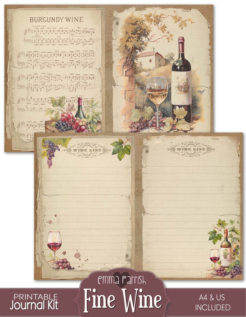 Wine Junk Journal Kit Printable Wine Lover Gift Vintage - Etsy