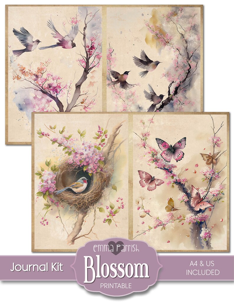 Blossom Printable Junk Journal Kit, Flowers, Birds, Butterfly ...