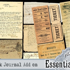 Vintage Printable Ephemera Pack, Junk Journal Kit Add On, Aged Paper ...