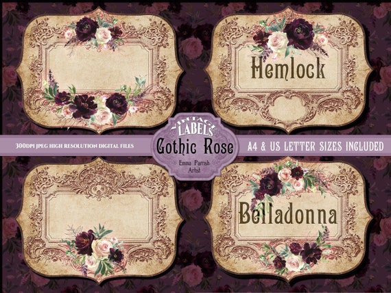 Vintage Gothic Printable Labels Rose Junk Journal Card Making - Etsy ...