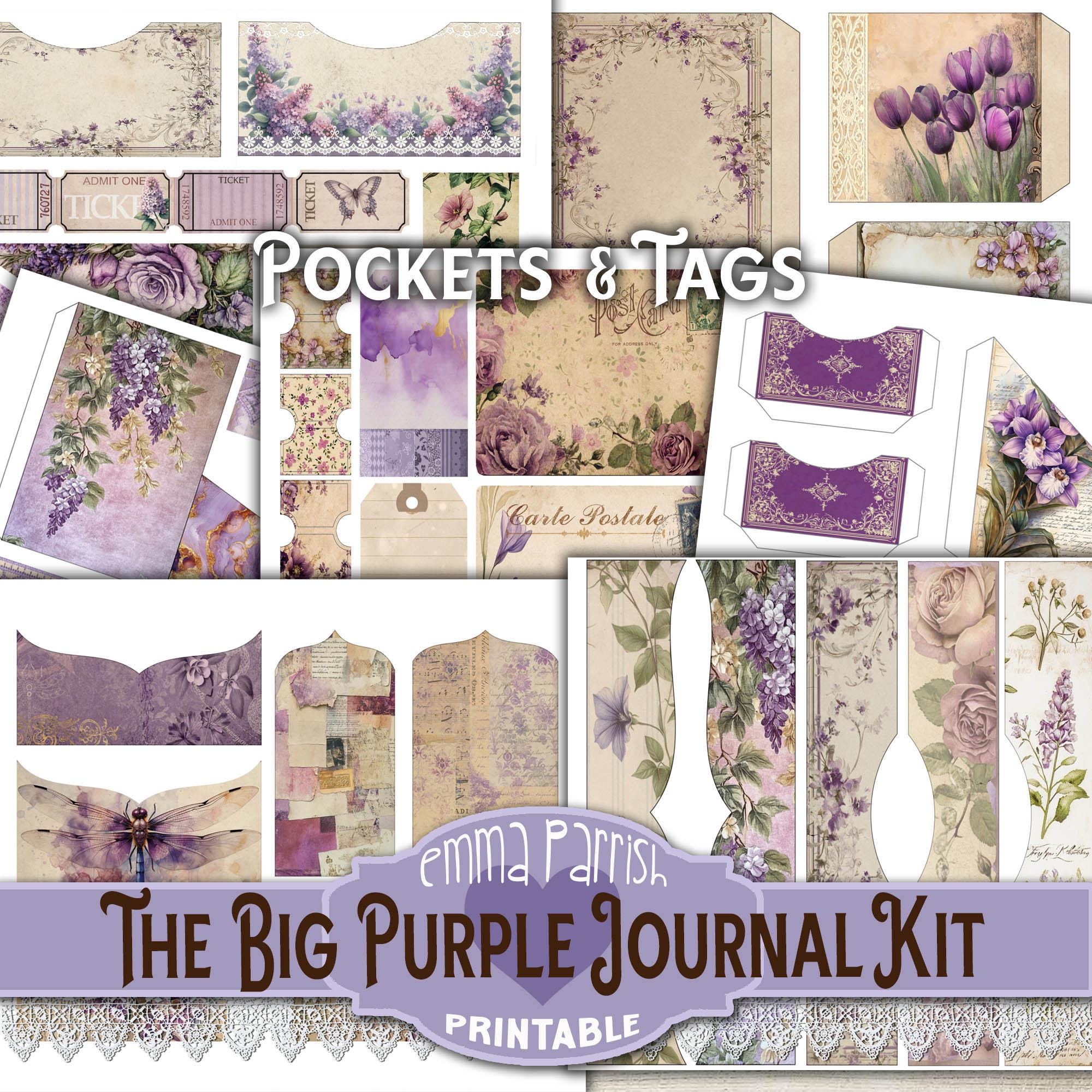 Big Purple Junk Journal Kit, Printable, Vintage Ephemera, Tags, Labels ...