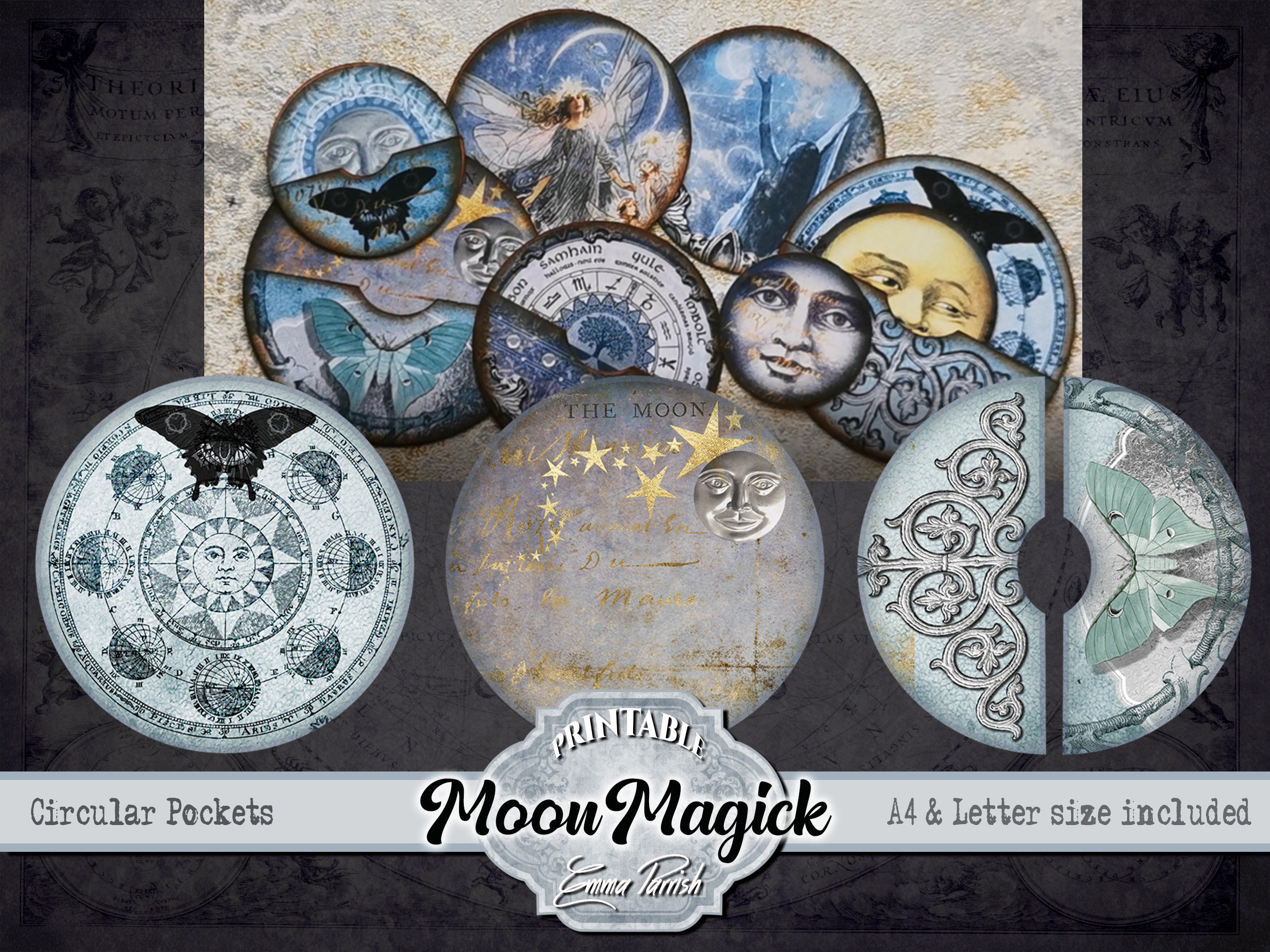 Moon Magic Printable Journal Pocket Tags Circular Pockets - Etsy
