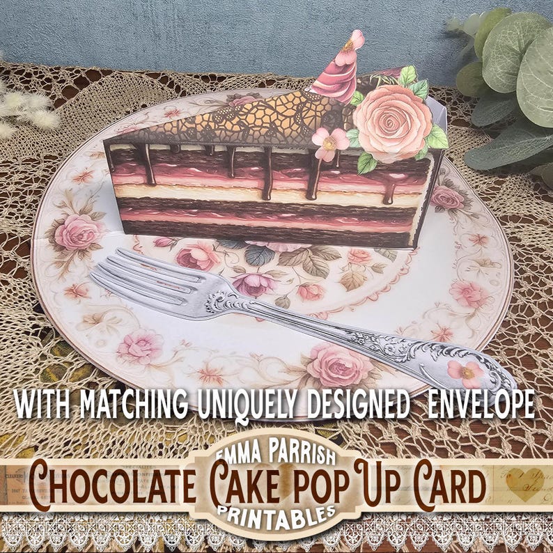Printable Chocolate Cake Pop up Card, 3D Birthday Card, Digital JPEG ...