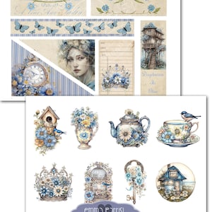 Blue Junk Journal Kit, Shabby, Vintage, Butterflies, Floral, Dream ...
