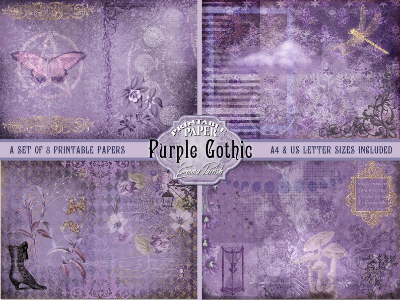 Purple Gothic Printable Paper Set Purple and Black Junk - Etsy UK