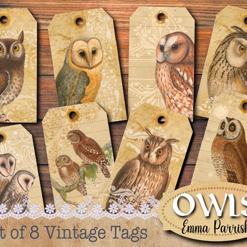 Vintage Owl Printable Tags Junk Journal Digital Paper Owl - Etsy
