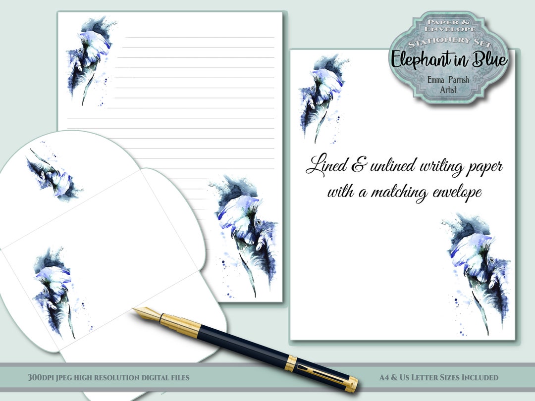 Elephant Writing Paper Stationery Set, Matching Envelope, A4 & US ...