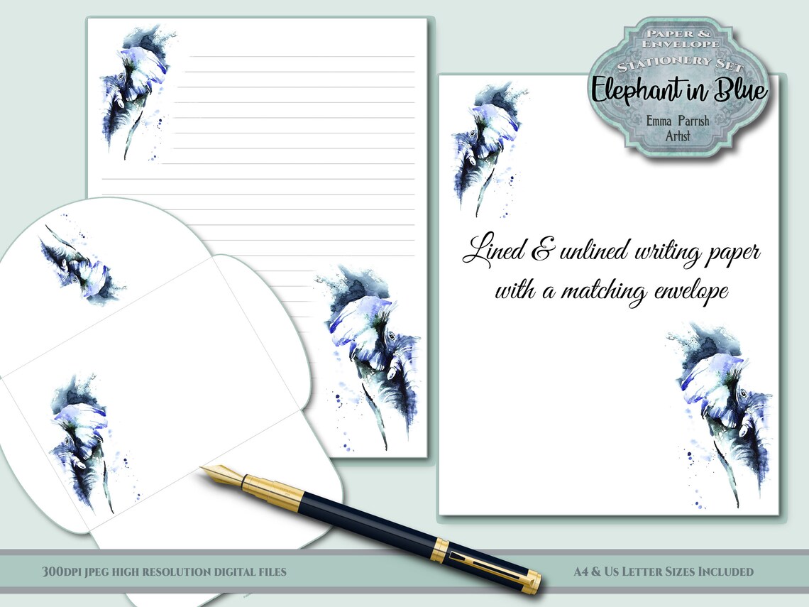 Elephant Writing Paper Stationery Set Matching Envelope A4 & - Etsy