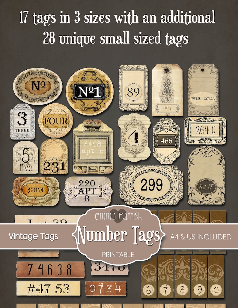 Vintage Number Label Tags Numbers Grunge Number Tags - Etsy