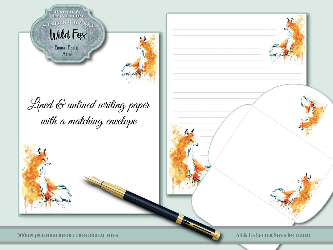 Fox Writing Paper Stationery Set, Matching Envelope, A4 & US Letter ...