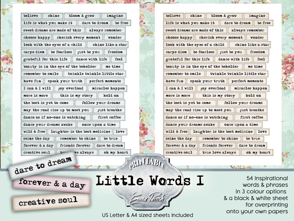 Junk Journal Words, Printable Inspirational Words & Phrases, Vintage ...