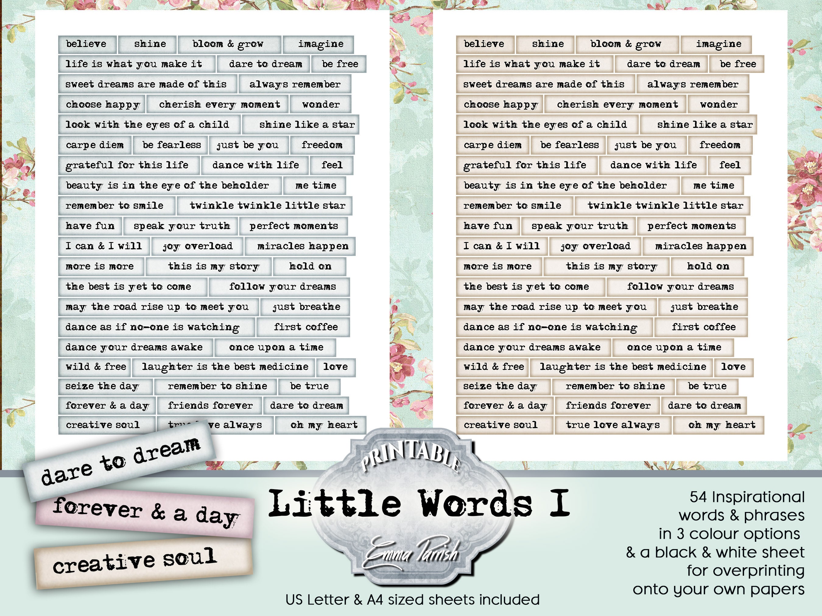 Junk Journal Words, Printable Inspirational Words & Phrases, Vintage ...