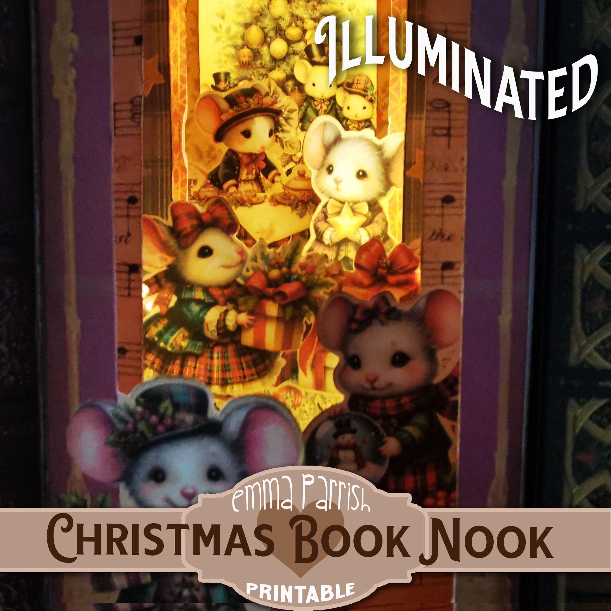 Christmas Mice Book Nook, Printable, Christmas Decoration, Lights, Old ...