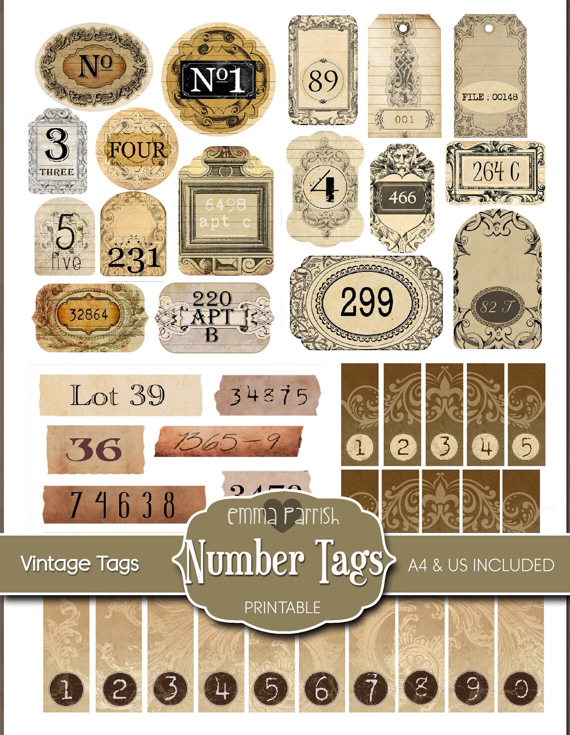 Vintage Number Label Tags Numbers Grunge Number Tags - Etsy