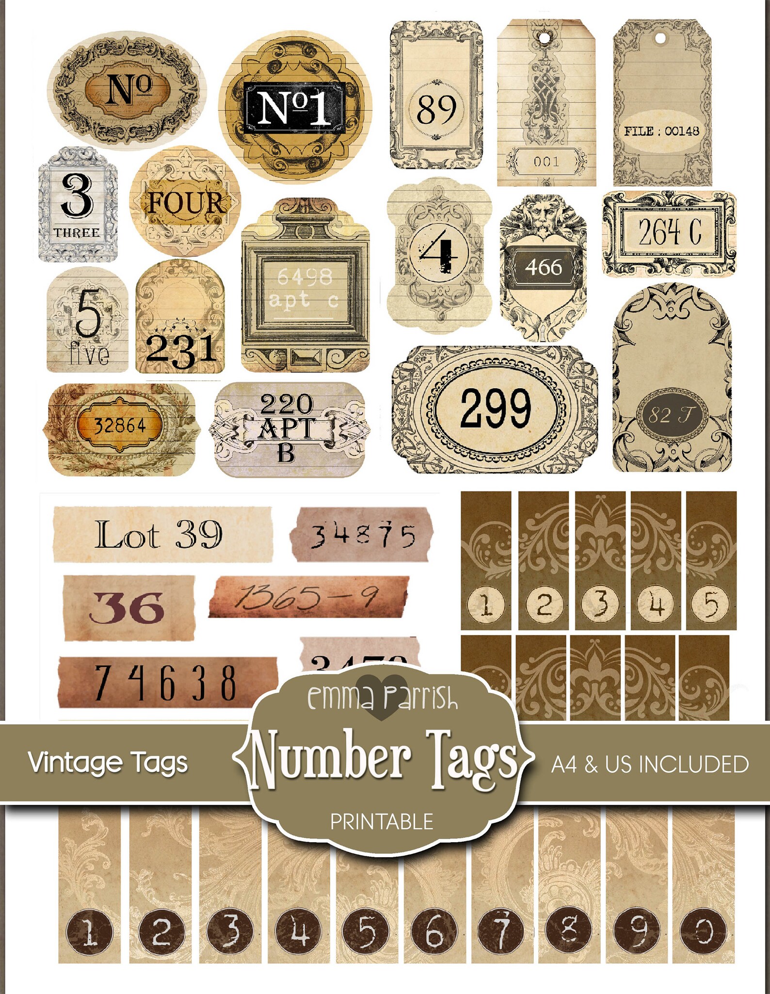 Vintage Number Label Tags Numbers Grunge Number Tags - Etsy