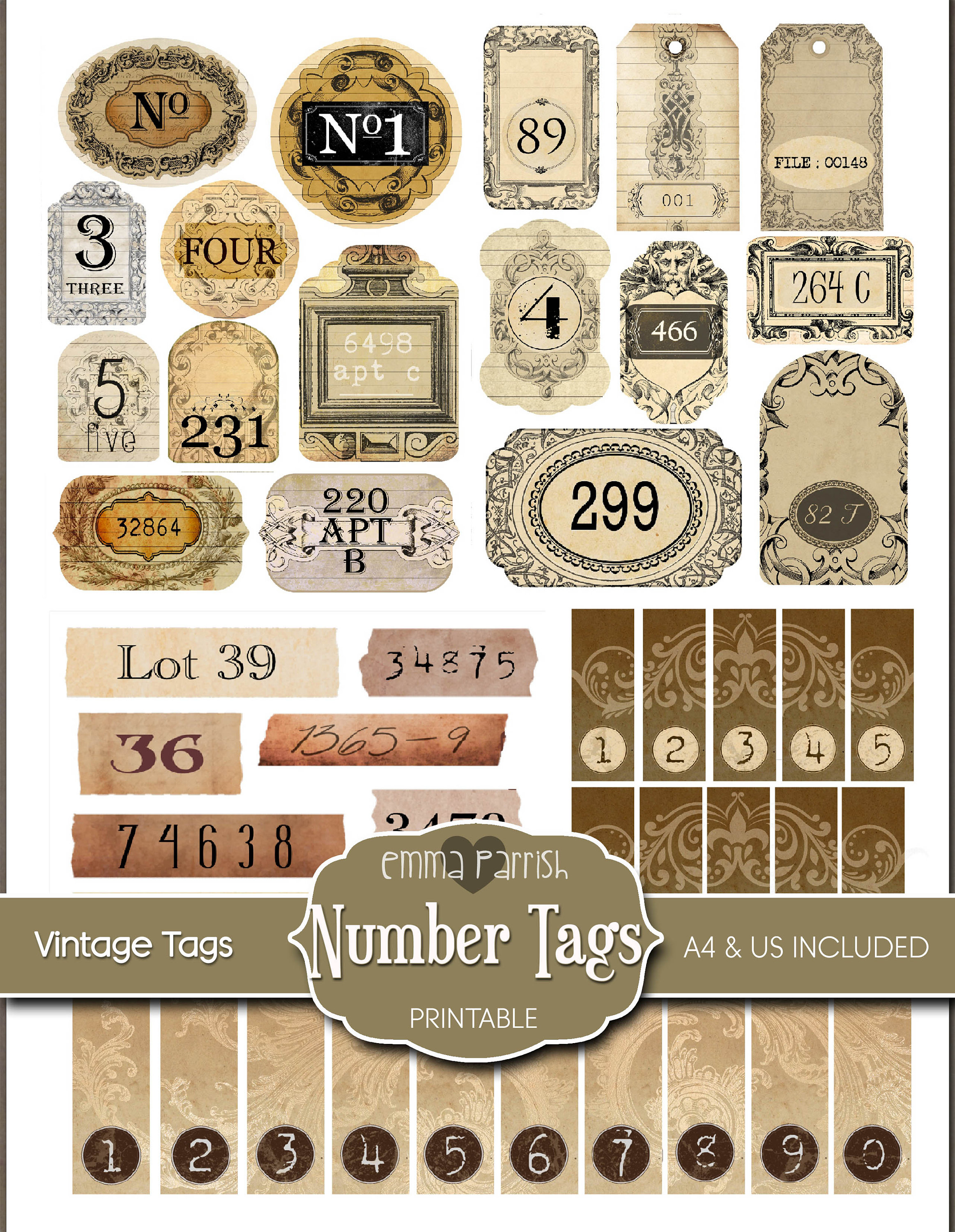 Vintage Number Label Tags Numbers Grunge Number Tags - Etsy
