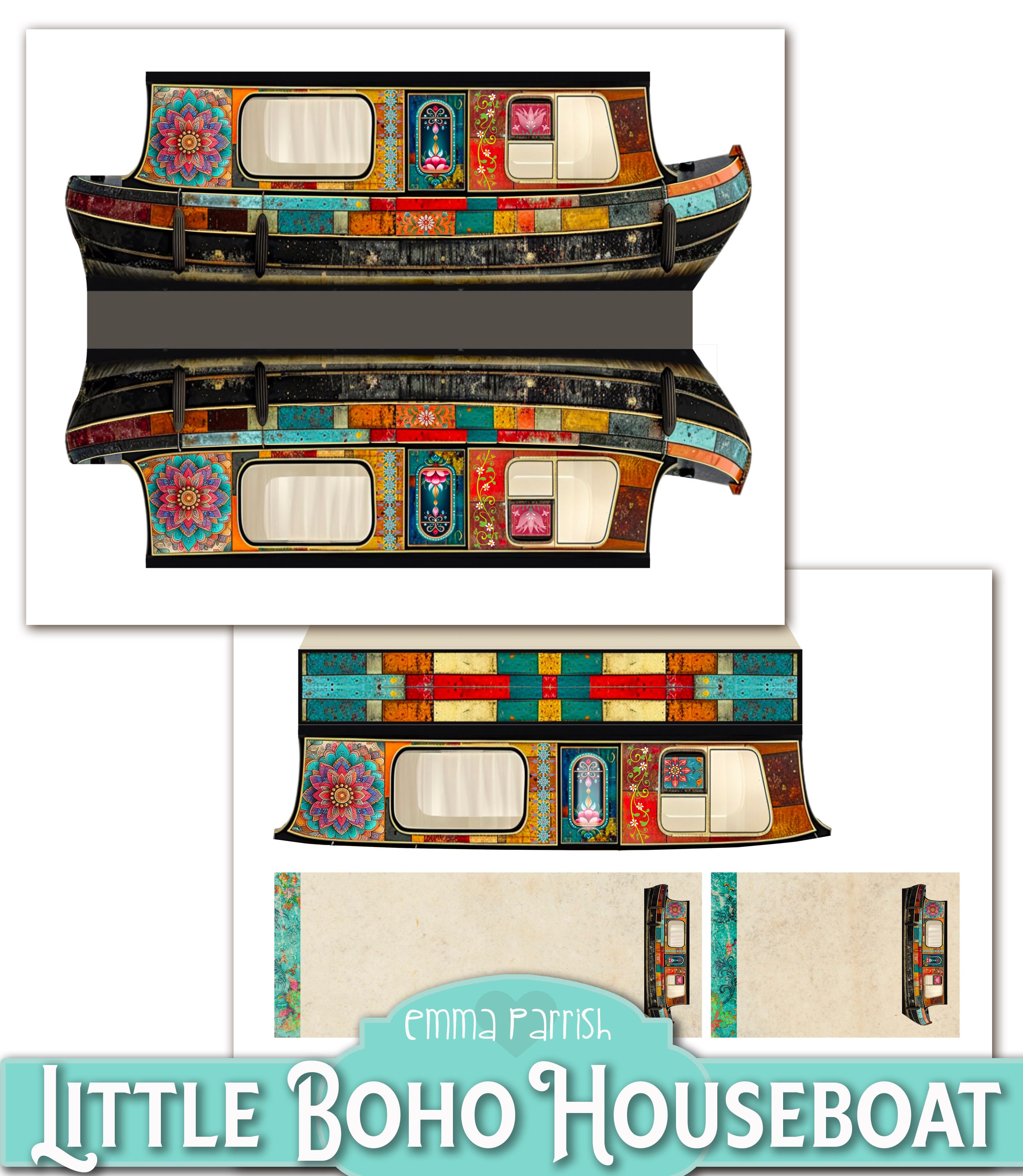 Little Boho Houseboat Printable Junk Journal Folio, Canal Boat ...