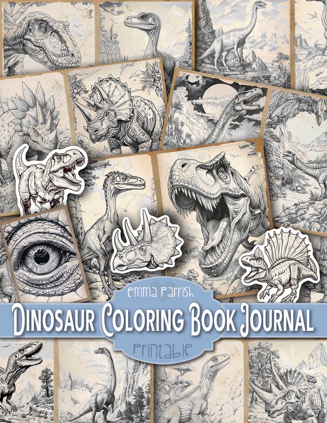 Dinosaur Coloring Book Junk Journal Printable Kit, Boys Kids Gift ...