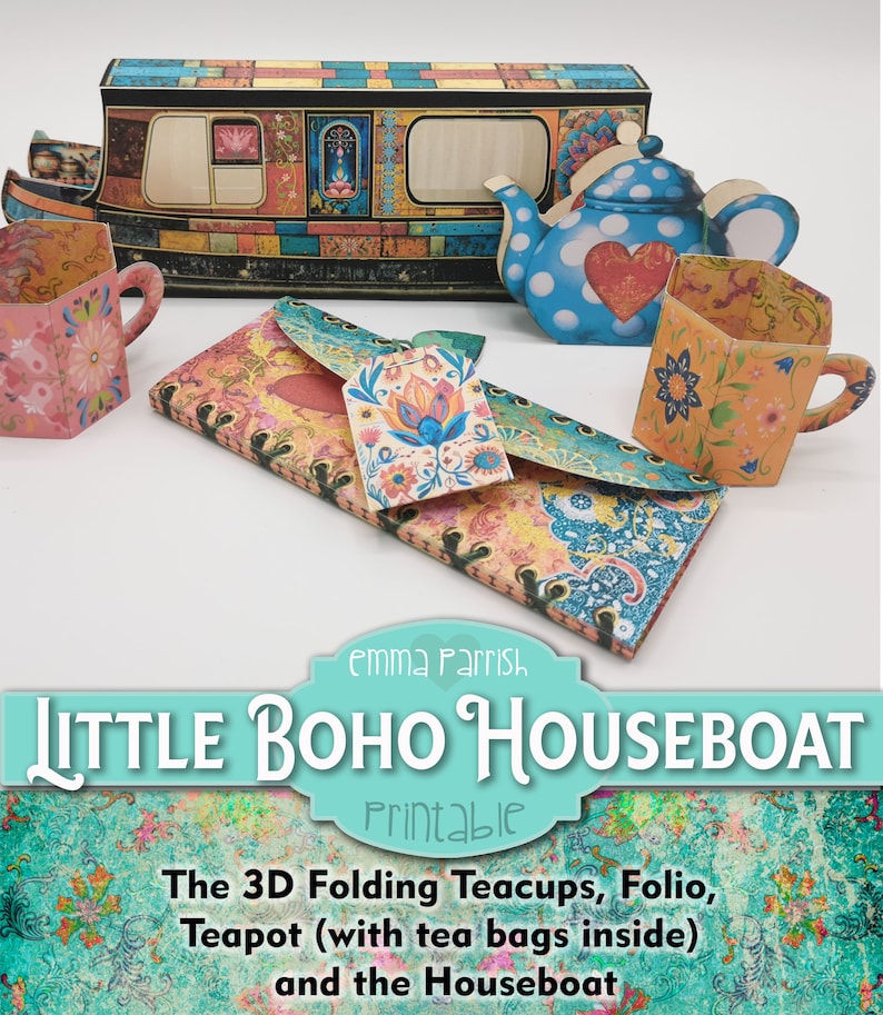 Little Boho Houseboat Printable Junk Journal Folio, Canal Boat ...