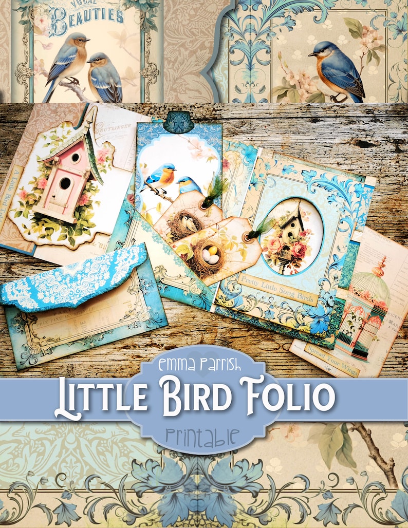 Little Bird Folio, Junk Journal Printable, Vintage Ephemera, Birdhouse ...