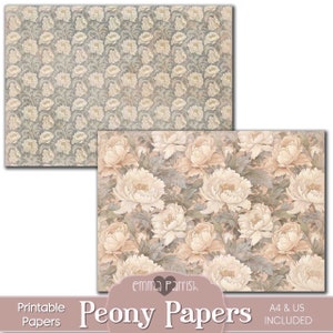 Shabby Peonies, Peony Printable Papers, Junk Journal Supplies, Pink ...