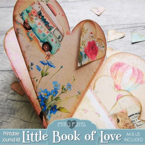 Pink Heart Junk Journal Kit, Mini Book, Love, Valentines, Watercolor ...