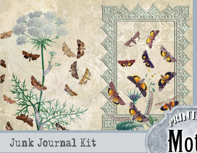 Moths Junk Journal Kit Moon Printable Pages Vintage Moth - Etsy