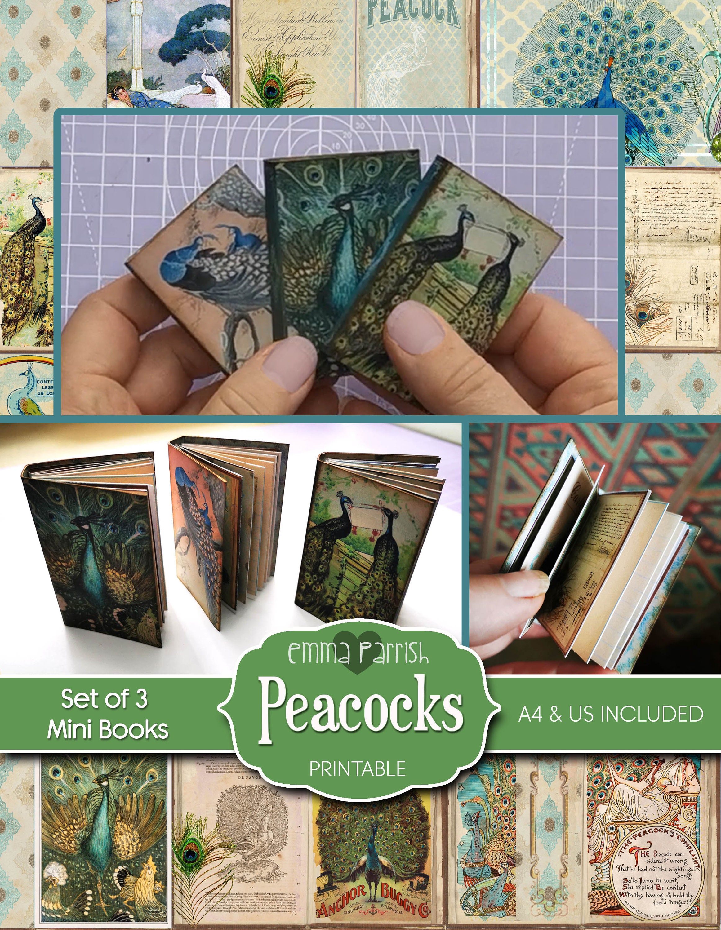 Peacock Miniature Book Printable Kit, Junk Journal Vintage Ephemera ...