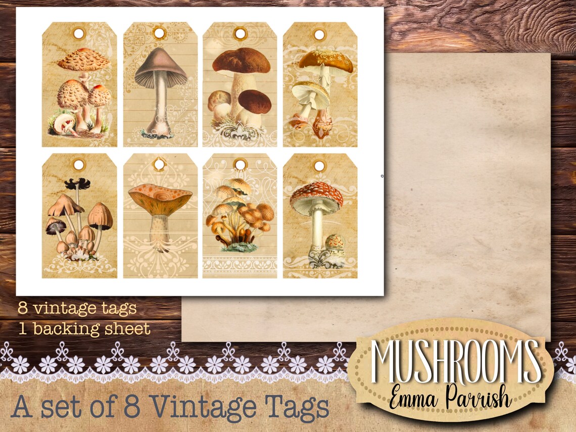 Vintage Mushroom Printable Tags Vintage Mushroom Junk - Etsy