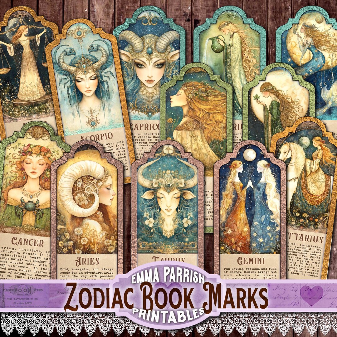 Zodiac Bookmark Printable, Astrology Junk Journal Ephemera, Card Making ...
