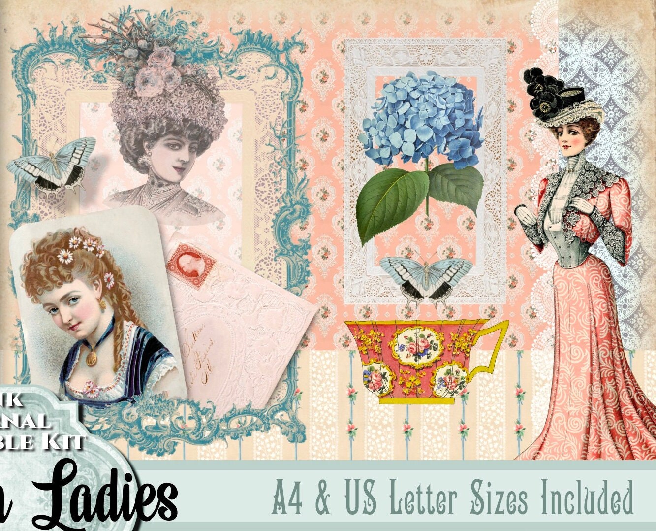 Victorian Ladies Junk Journal Printable Kit Victorian Collage - Etsy