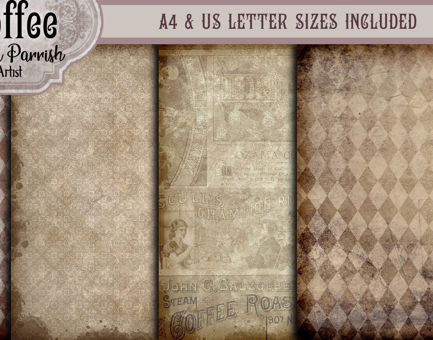 Coffee Junk Journal Printable Papers, Coffee Stained Paper, Digital ...