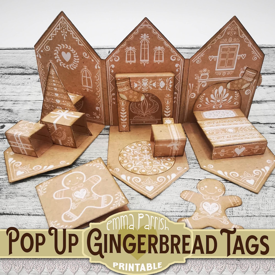 Christmas Printable Pop up Gingerbread House Tag, Pop up Cards, Trifold ...