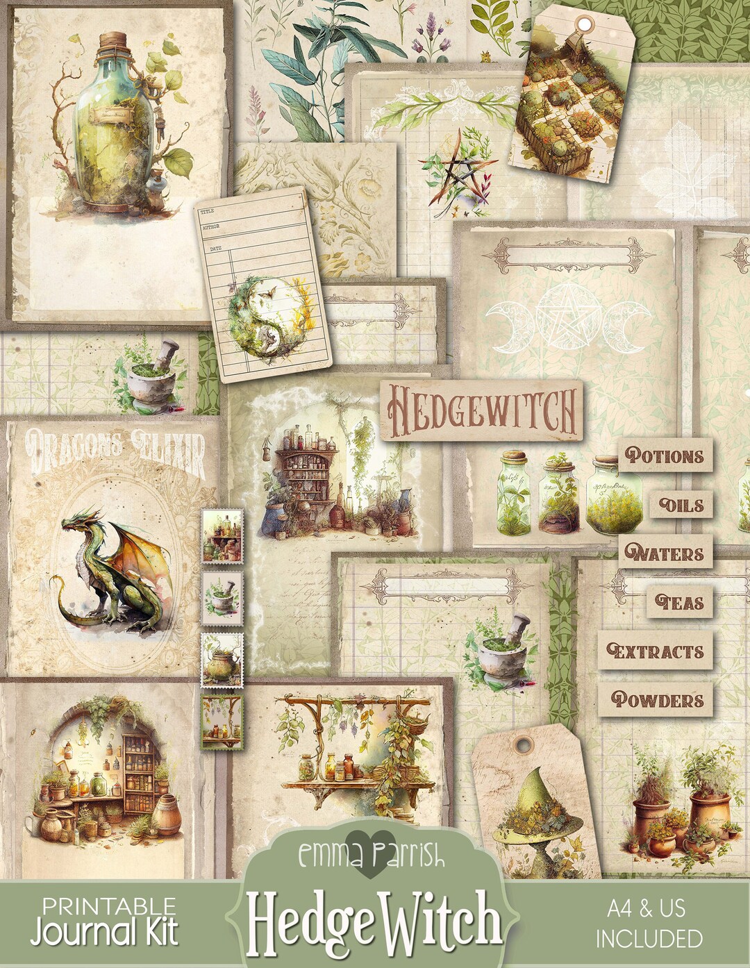 Hedgewitch Junk Journal Kit, Kitchen Witch, Junk Journal Pages, Journal ...