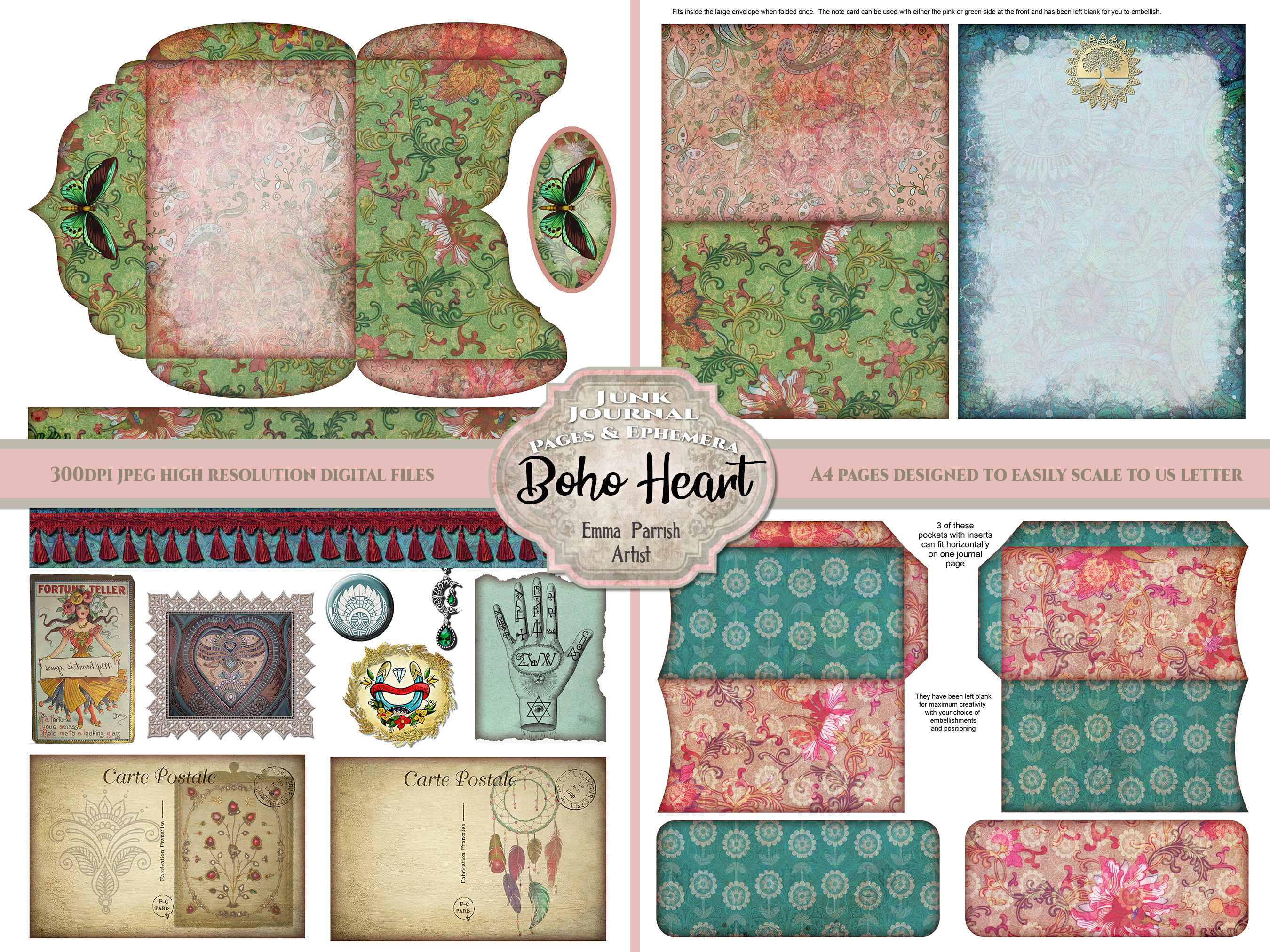 Boho Junk Journal Kit Bohemian Printable Papers Vintage - Etsy