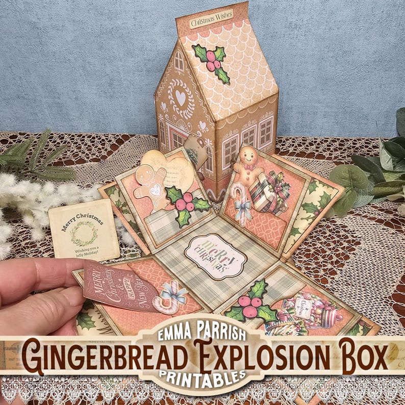 Gingerbread House Explosion Box, Gift Box Printable, Christmas Handmade ...