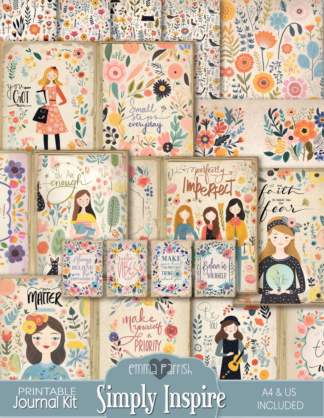 Printable Positive Affirmations Junk Journal Kit, Inspirational Quotes ...