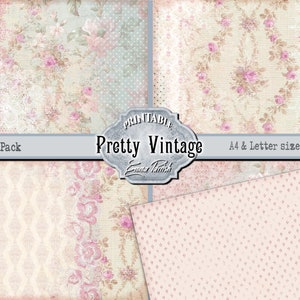 Pretty Vintage Printable Papers, Shabby Chic Paper, Pink Blue Digital ...