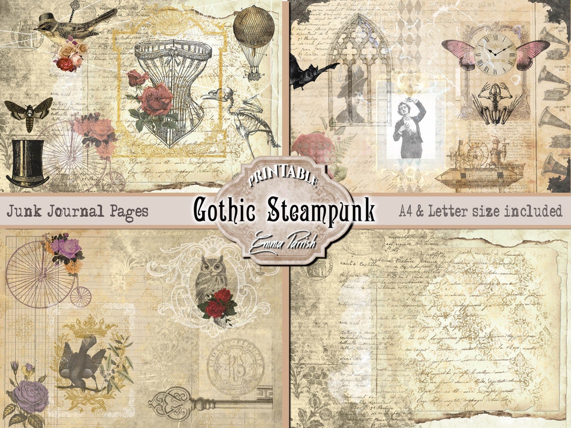 Gothic Steampunk Printable Junk Journal Pages Set, Gothic Digital Paper ...