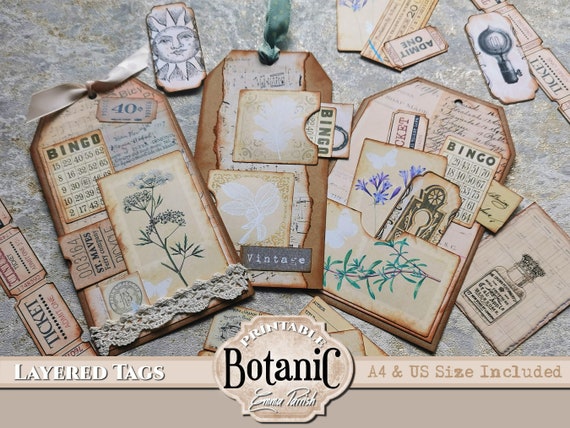 Botanical Junk Journal Kit Botanic Layered Tags Vintage - Etsy