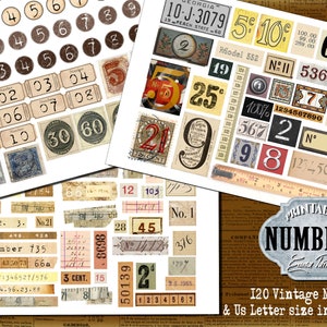 Printable Vintage Numbers Ephemera Pack, Junk Journal Printable Number ...