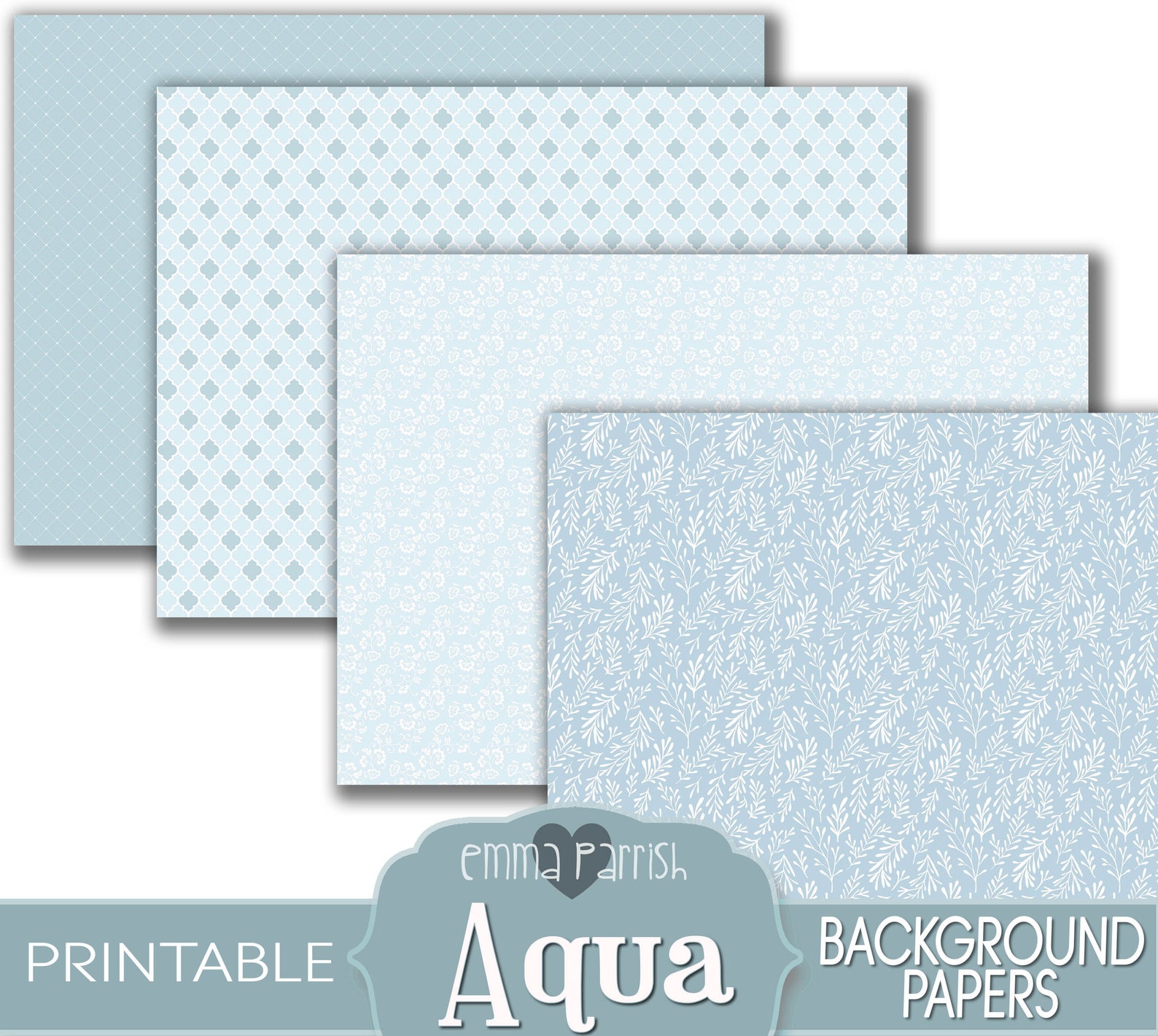 Aqua Blue Patterned Printable Paper Kit, Junk Journal Pages, Scrapbook ...