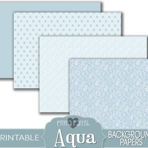 Aqua Blue Patterned Printable Paper Kit, Junk Journal Pages, Scrapbook, Masterboards, Background ...
