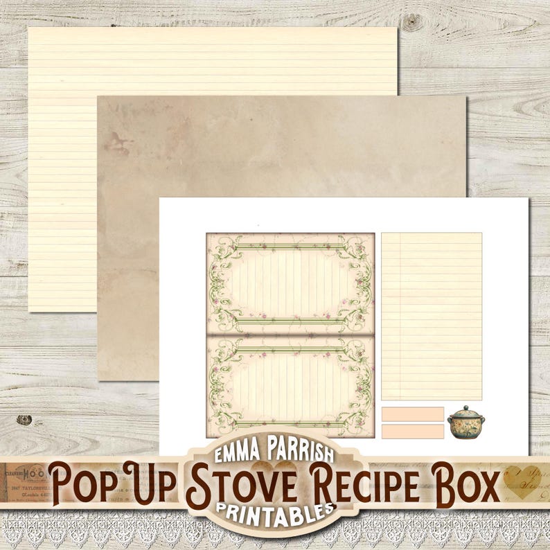Pop up Stove Recipe Box, Printable Recipe Storage, Junk Journal ...