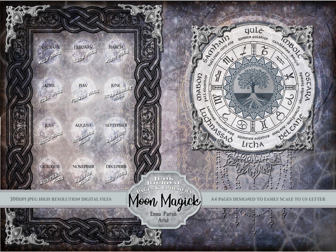 Junk Journal Moon Magic Set Witches Witchcraft Printable Kit - Etsy