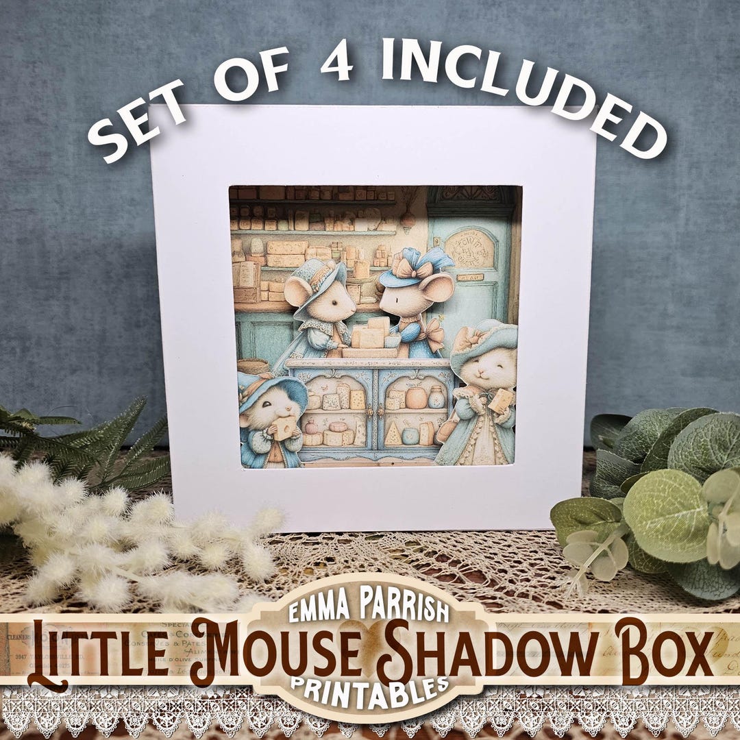 BUNDLE - Little Mouse Shadow Box Frame - Set of 4 Printable Papercraft ...